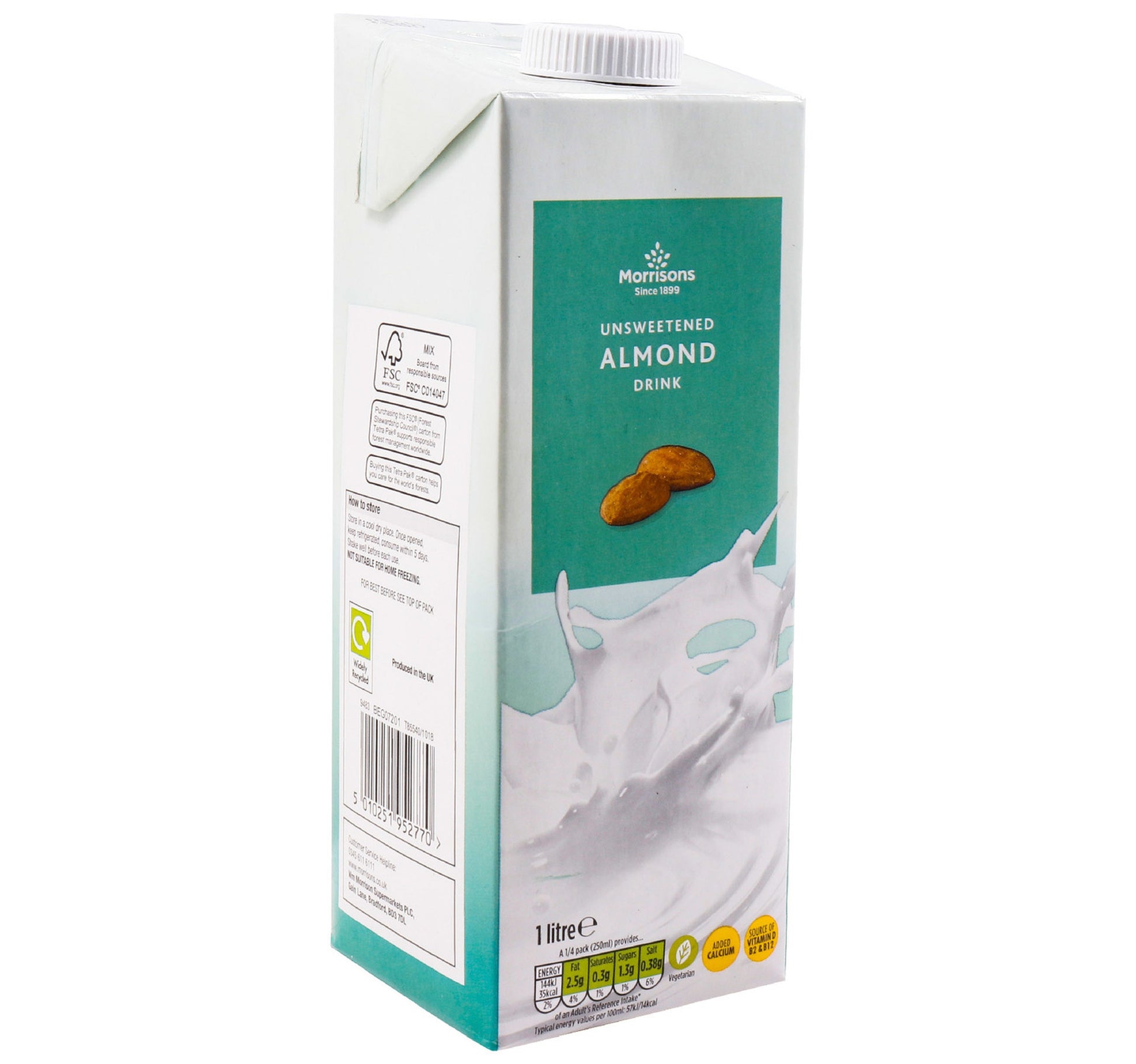 Morrisons Unsweetened Almond Drink 1 Litre – Shefs