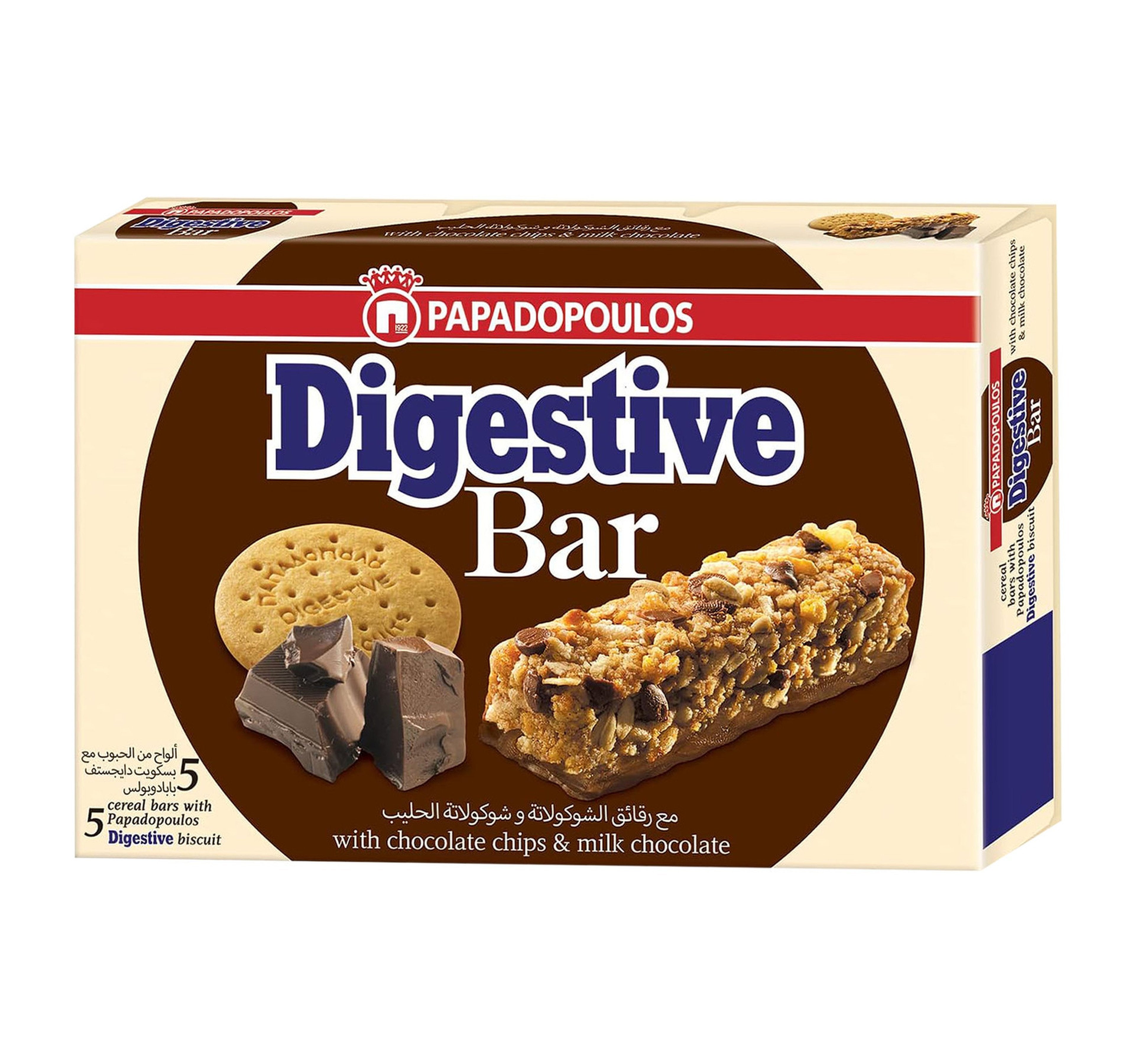 Papadopoulos Digestive Bar With Chocolate Chips & Milk Chocolate 5 x 2 ...